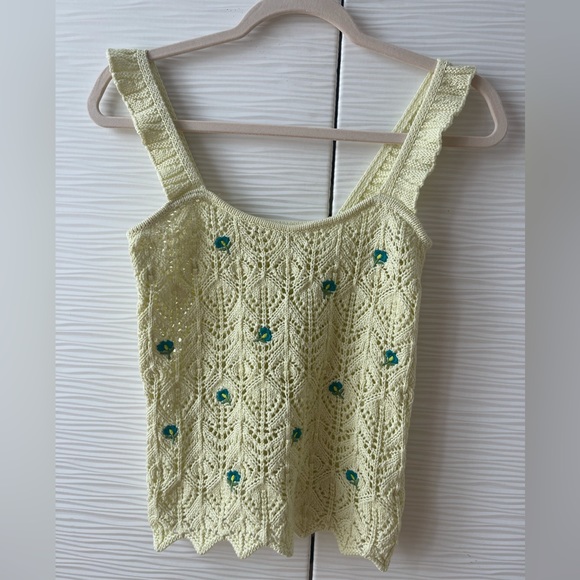 Tops | Embroidered Knit Strap Pale Yellow Top | Poshmark